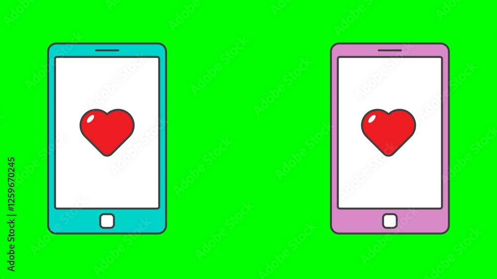 long distance relationship animation with two smartphones with heart ...