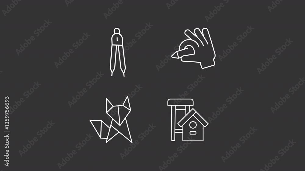 Handmade hobbies animation library. Handcraft skills animated white ...