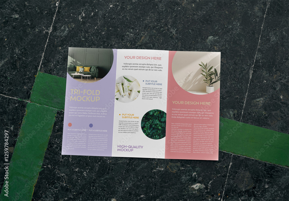 Mockup Of Customizable Tri-Fold Open Leaflet Stock Template | Adobe Stock