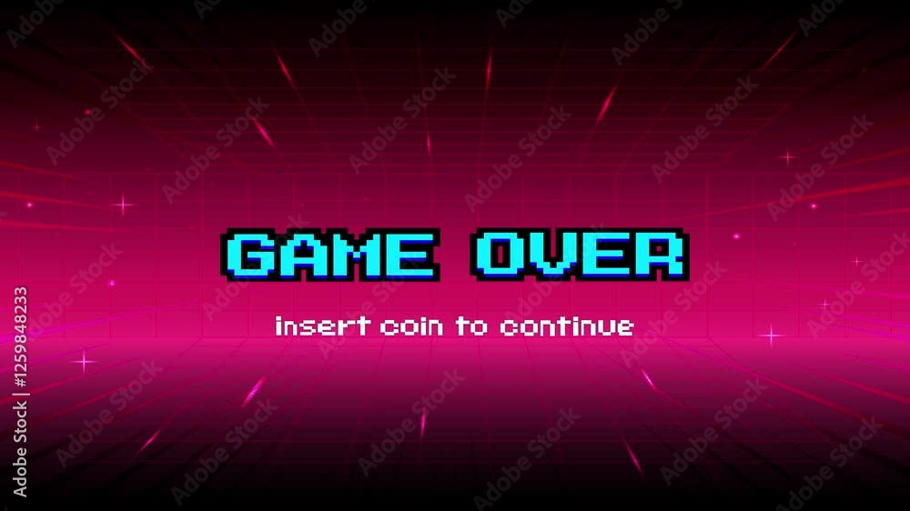 GAME OVER. INSERT A COIN TO CONTINUE. Synthwave wireframe net ...