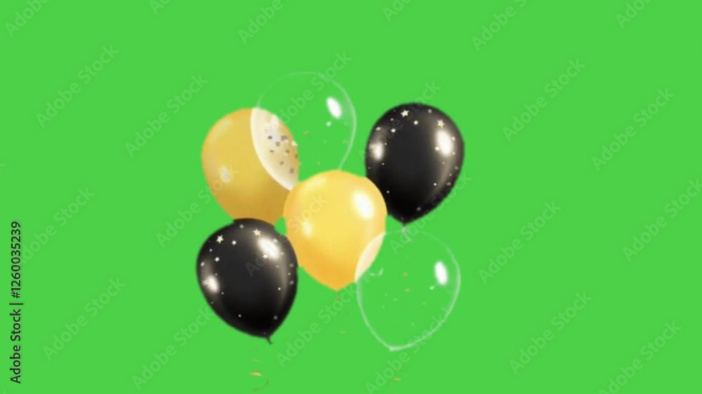 balloons flying up green screen animation on a green screen. Realistic ...