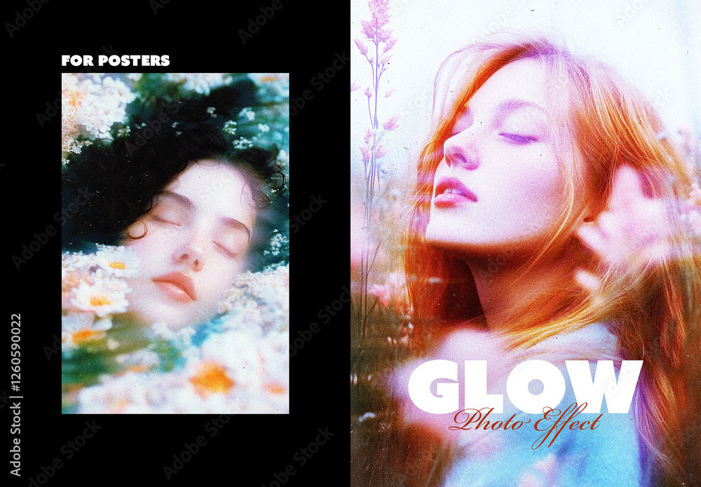 Glow Flow Poster Photo Effect Mockup Stock Template | Adobe Stock