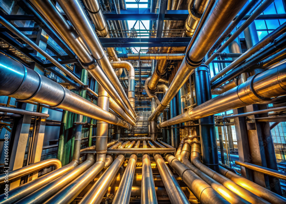 Poster Gargantuan industrial pipes create maze of intersecting lines ...