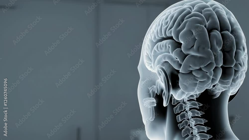 Transparent rotating human head showing brain anatomy, cerebrum ...