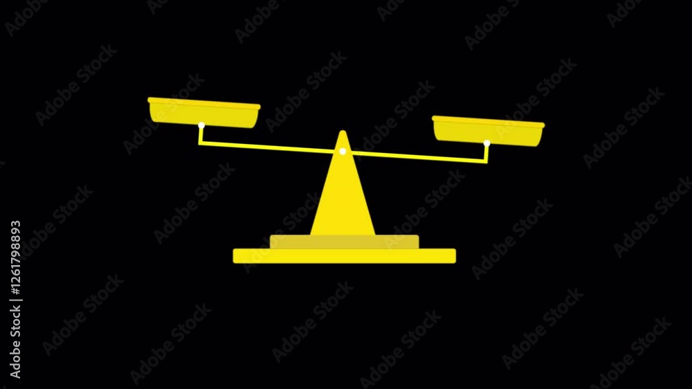 law justice balance scale animation on black background, 2d weight ...