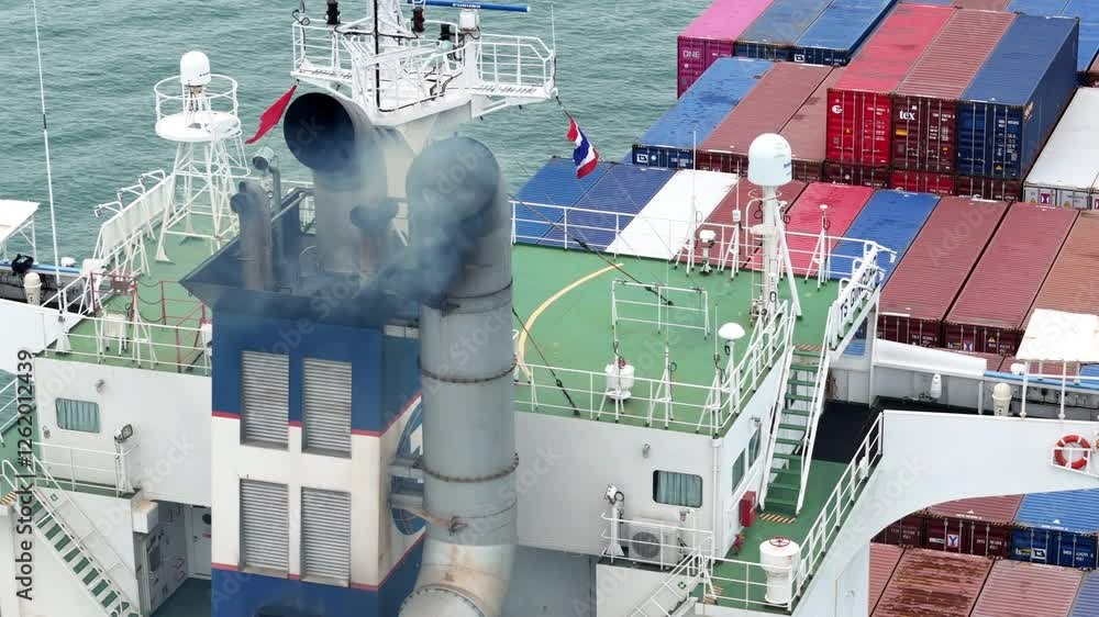 Smoke exhaust gas emissions carbon dioxide from cargo lagre ship ...