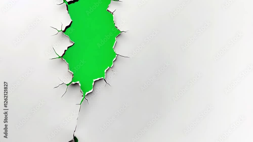 crack in white background with green screen. Hole in white wall. Paper ...