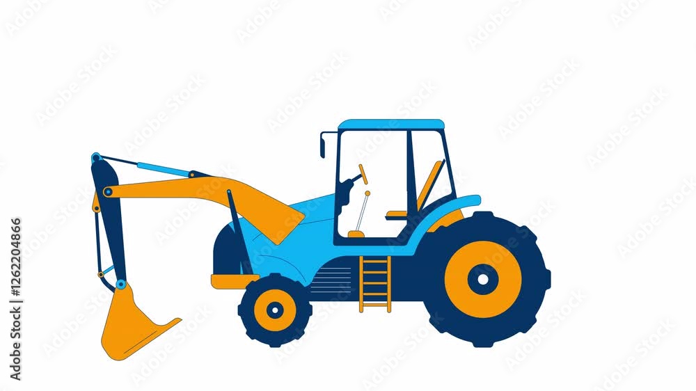Excavator side view 2D object animation. Cabin, digging arm vehicle and ...