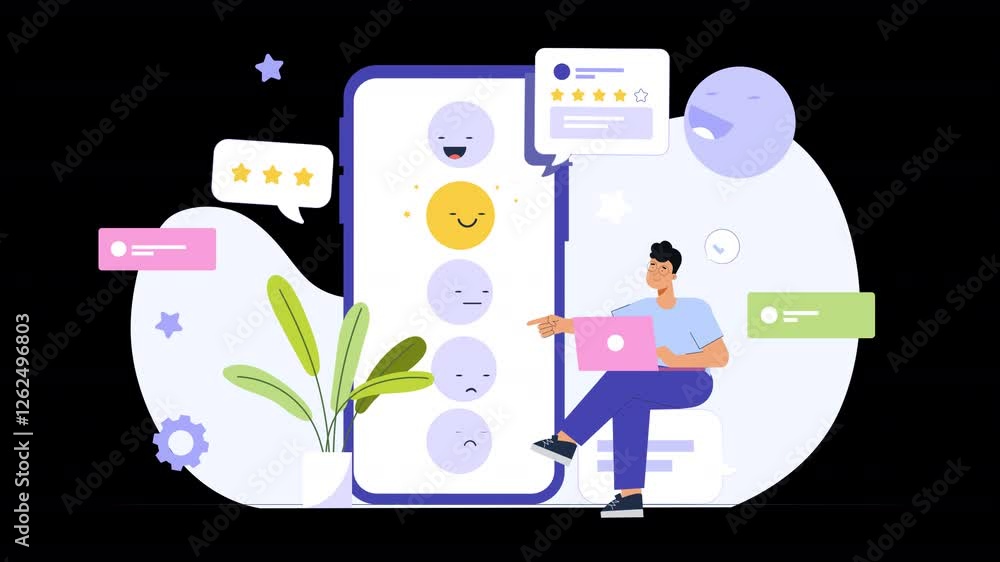 Vector character animation illustrating the customer feedback loop ...