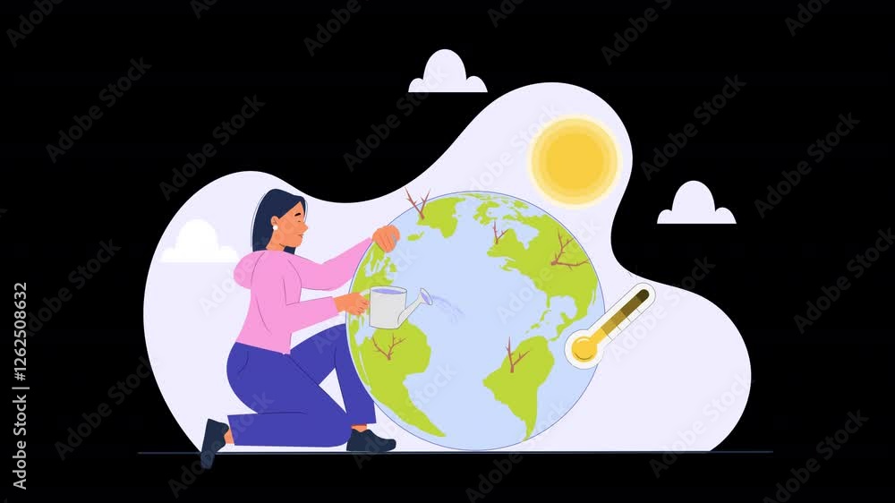 Flat vector animation focusing on global warming, showcasing ...