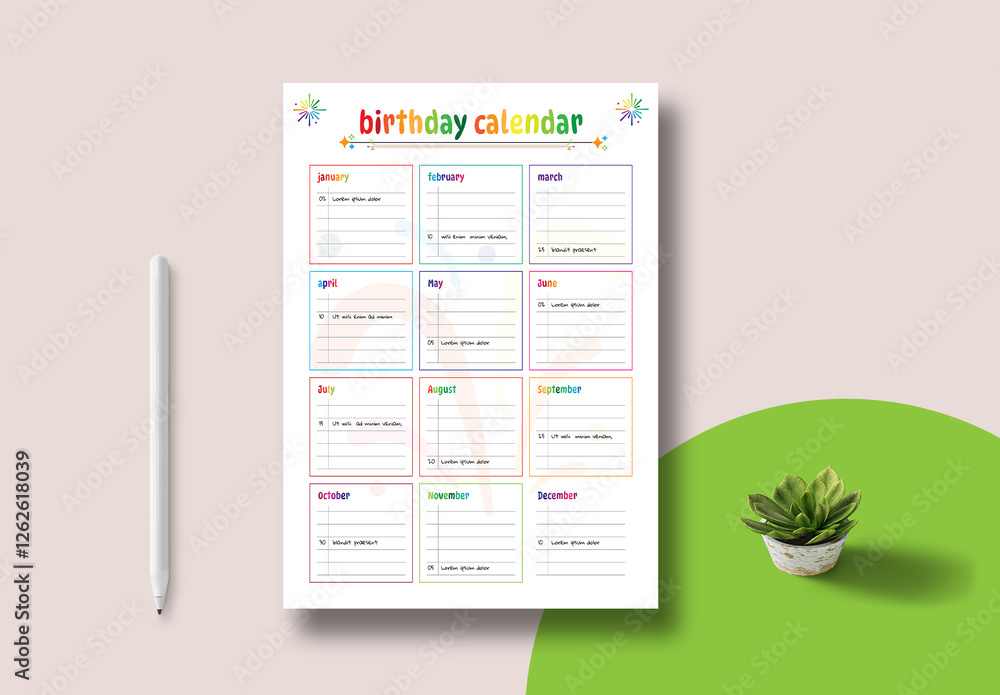 Birthday Calendar Layout Stock Template | Adobe Stock
