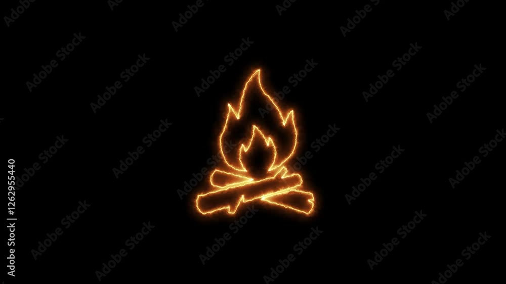 Cartoon burning camp fire flames with, campfire with woods and long ...