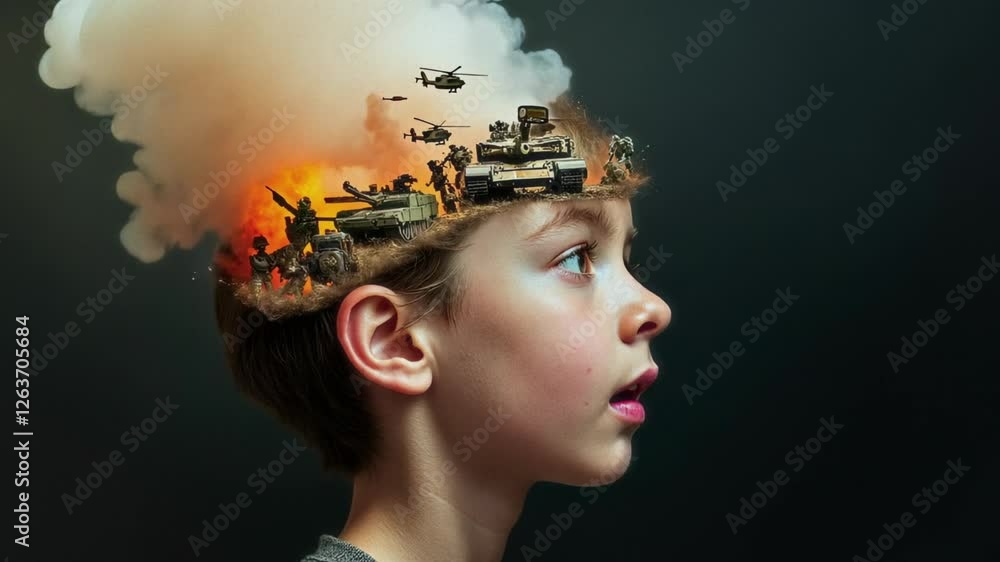 AI generated side closeup of face of young Caucasian boy haunted with ...