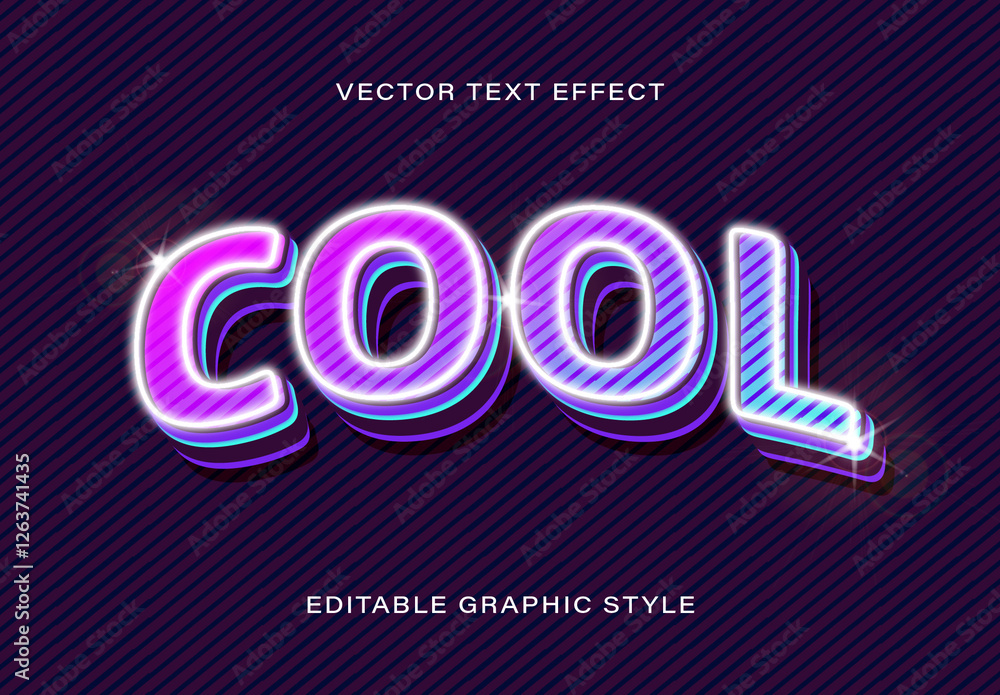Purple And Blue Neon Text Retro Font. Glowing 3D Text Effect Stock ...