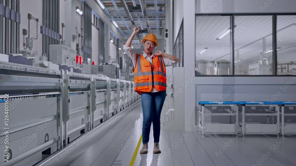 Full Body Of Asian Female Engineer With Safety Helmet Screaming Goal ...