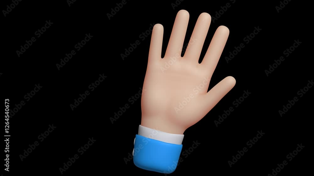 Seamless 4K loop of raised hand with an open palm, waving hand in blue ...