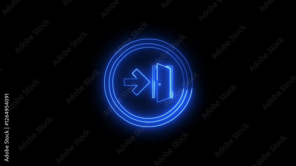 Glowing Neon Emergency Exit Door Icon Animation, Safety Sign on Black ...
