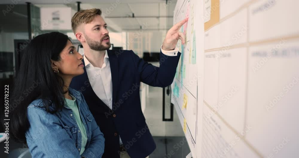 Diverse couple of employees discussing team management. Caucasian and ...