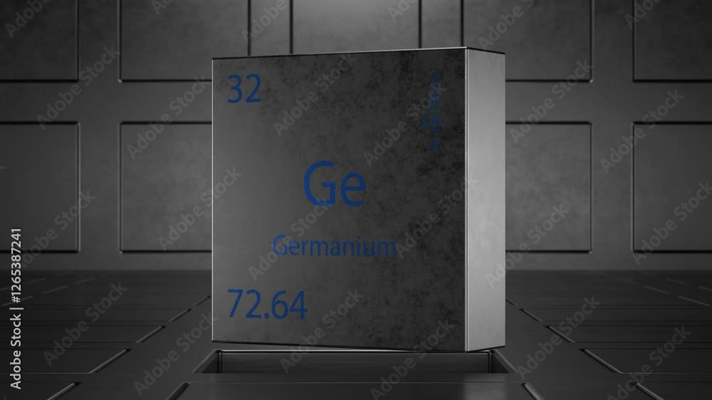Rotating metal cube showing chemical element germanium. Design of ...