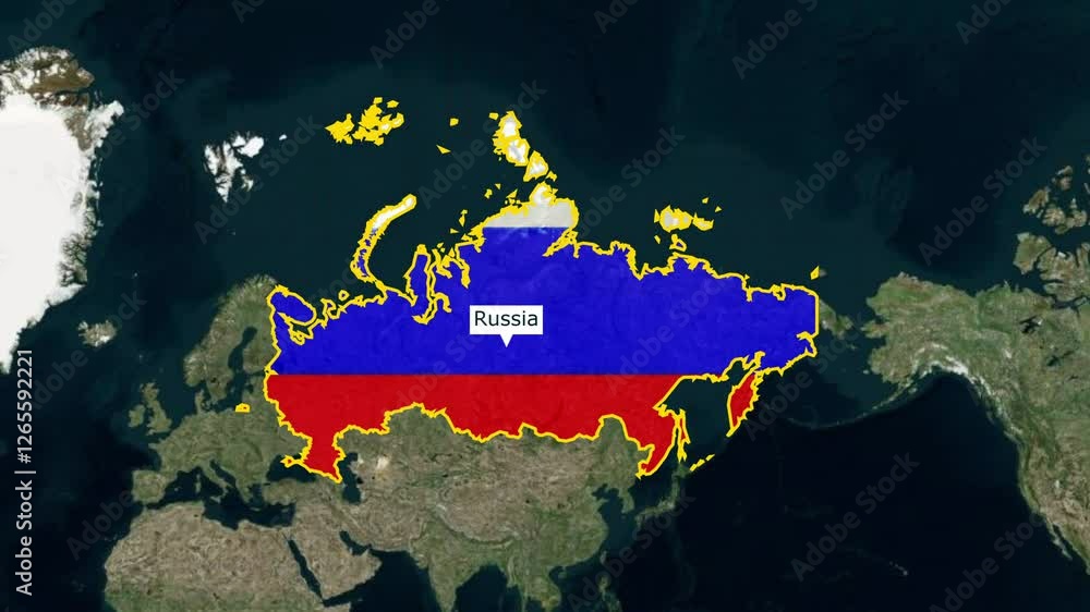 Russia map animation with Russia flag highlighted border color, 3d ...