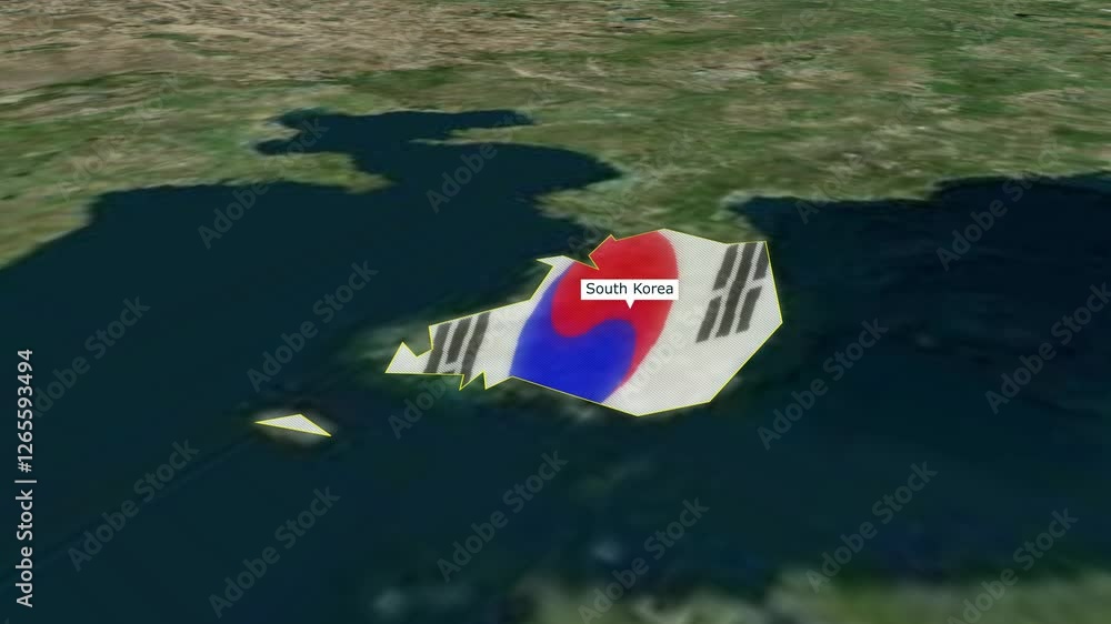 South Korea map animation with South Korea flag highlighted border ...