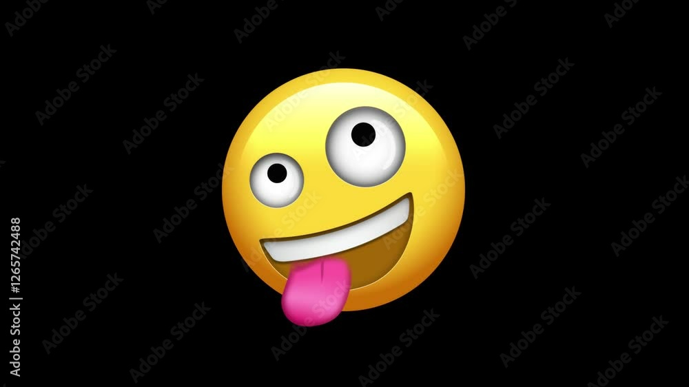 A colorful zany face displays a goofy expression with bulging eyes and ...