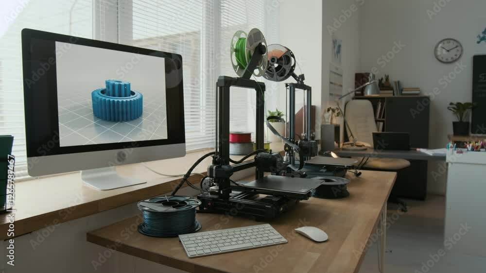 No people shot of organized workspace with computer monitor displaying ...