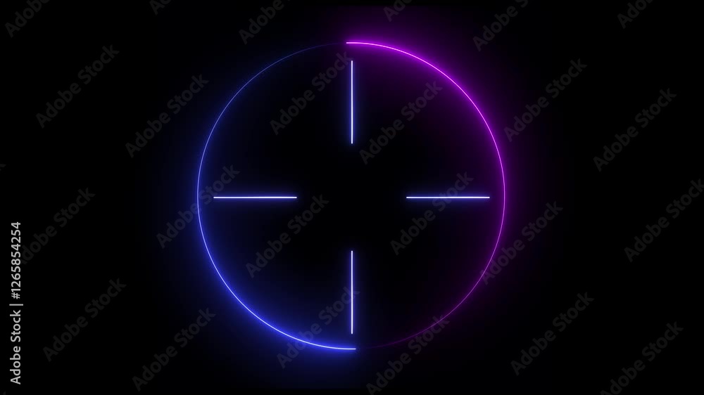 Neon aim cross, target search and aiming animation. Glowing neon target ...