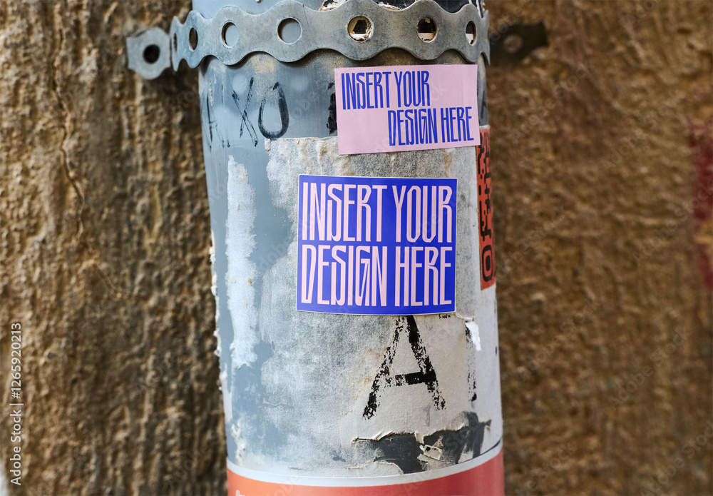 Two Vibrant Stickers Displayed on a City Sewer Pipe Stock Template ...