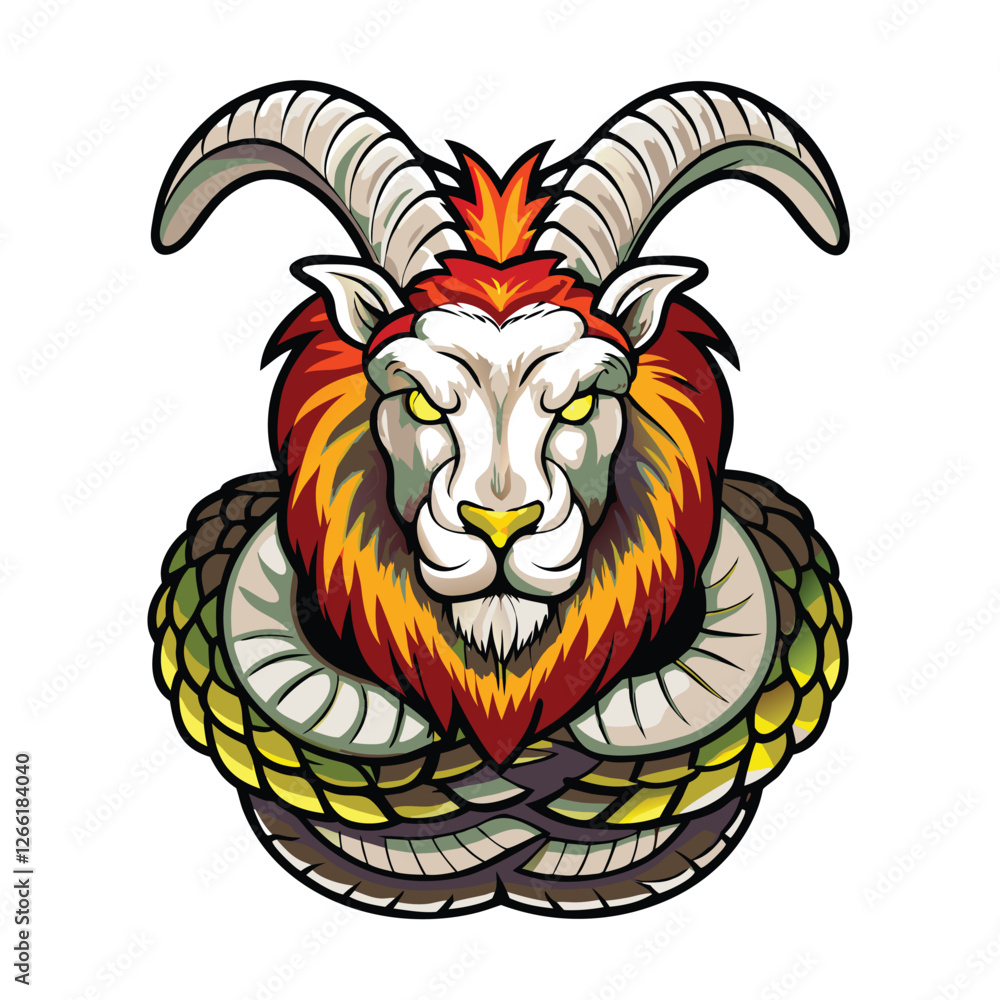 Poster A terrifying chimeric monster head, blending lion, dragon, and ...