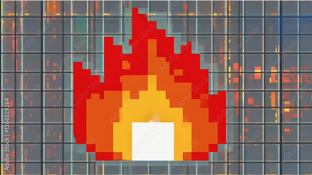 Looped pixel art animation featuring retro style flames flickering ...