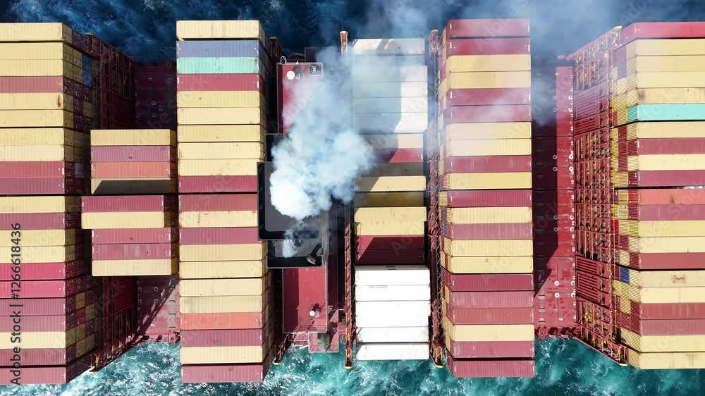 Smoke exhaust gas emissions carbon dioxide from cargo lagre ship ...