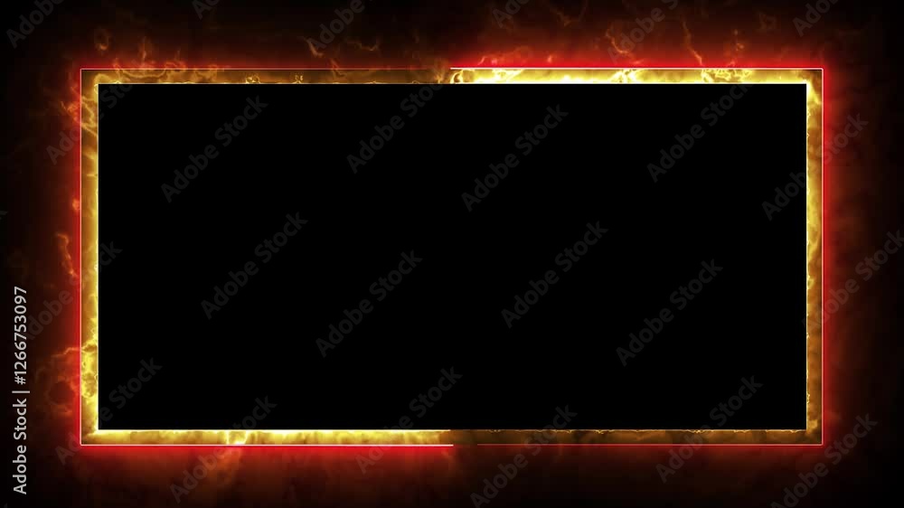 Video Stock neon border frame, fire glowing border, rectangle, square, frame, black screen frame ...