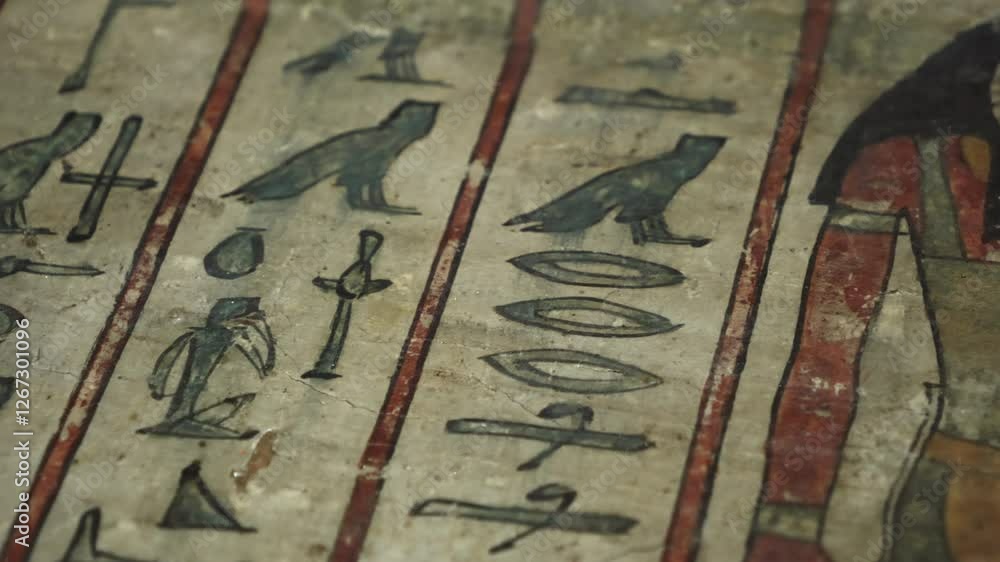 Ancient Egyptian Hieroglyphs on wooden coffin - sarcophagus, pictorial ...