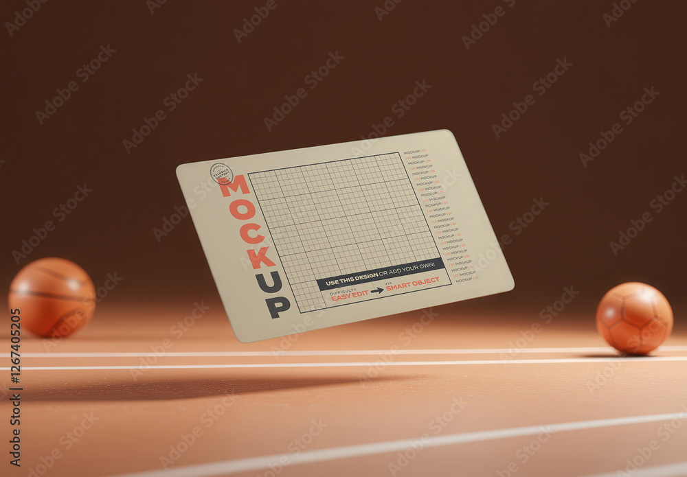 Personal Identity Card Floating Mockup Sport Basket Soccer Style Stock ...