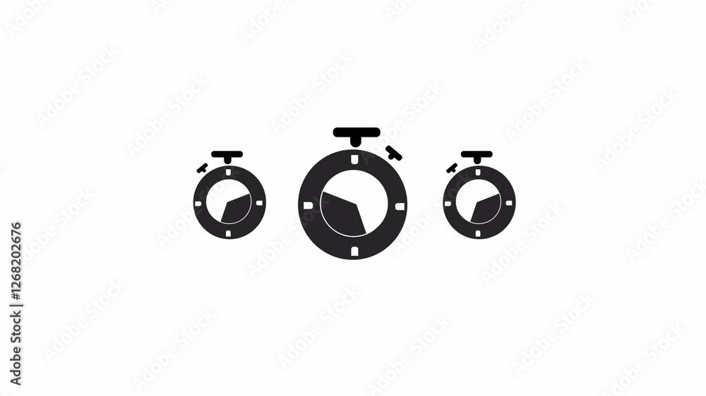 Three Black Stopwatches Time Measurement Icons Timer Devices Stopwatch ...