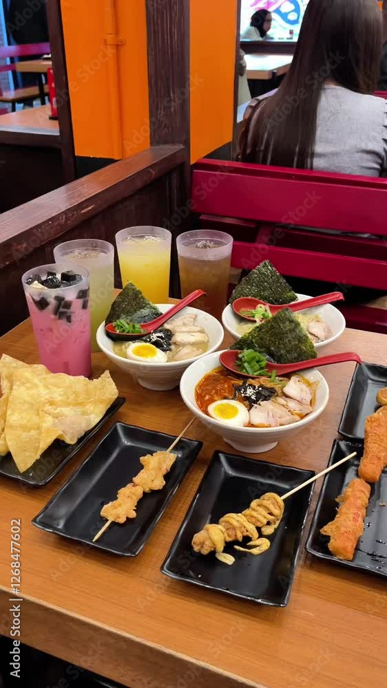 Japanese delicious food ramen set complete with snack and drink at ...