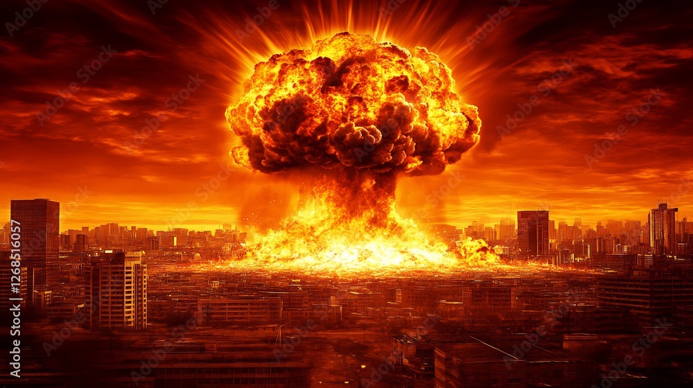 Poster Fiery apocalypse scene dramatically depicts city consumed by ...