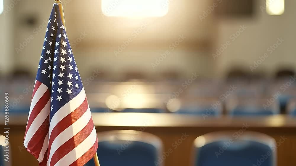 AUSA flag displayed at a town hall meeting representing civic pride ...