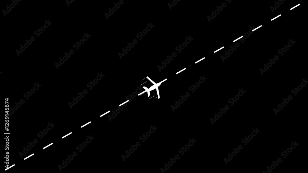 Airplane line path animation, air plane flight route with start point ...