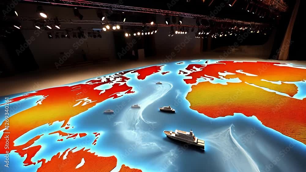 Large interactive map of the world displayed at an exhibition ...