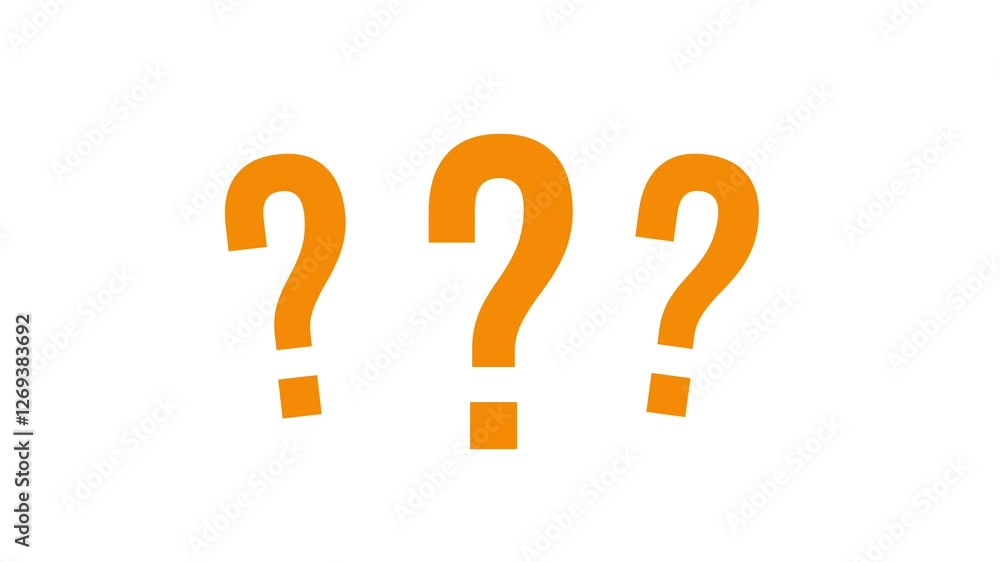 Animated orange question mark symbol floating on white screen ...