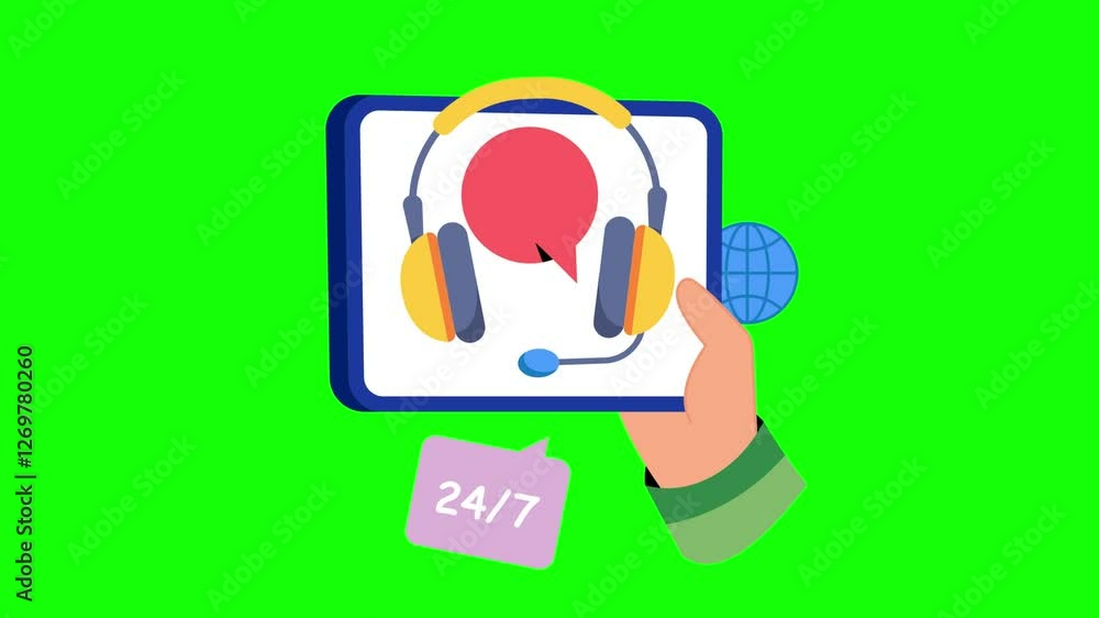Animated Call Center Tablet Interface Shows 24/7 Global Customer ...