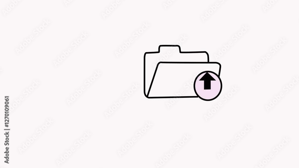 Document file and information database upload or transfer process with arrow icon animation. up ...