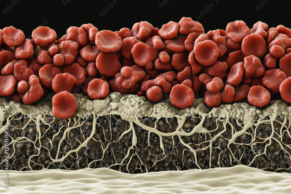 Plakát Illustration of platelets in motion, scattering and clumping ...