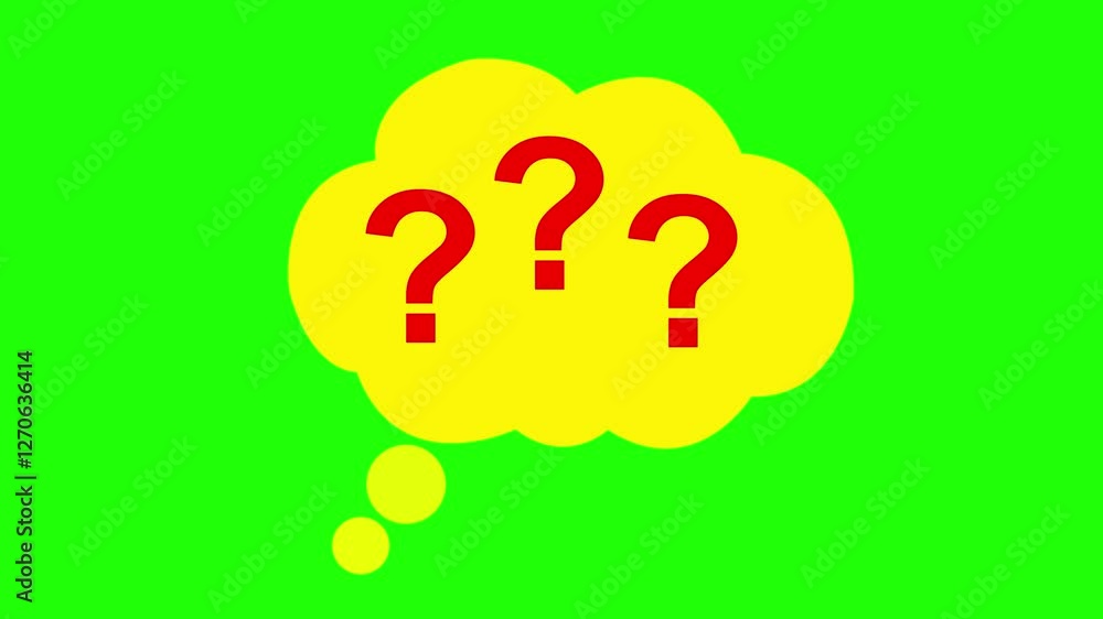 video animation yellow thought cloud and question mark animation pop up ...