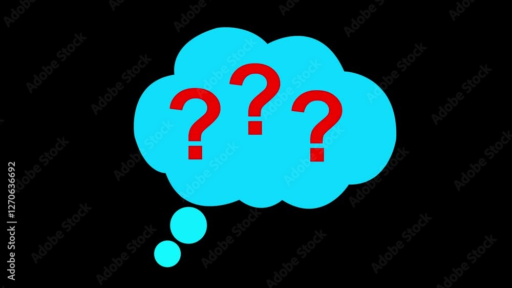 video animation blue thought cloud and question mark animation pop up ...