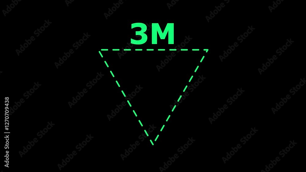 3 meter triangle icon.Measuring distance length dotted line animation ...