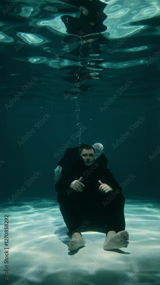 Vertical video, a male super agent in a black suit has completed his ...