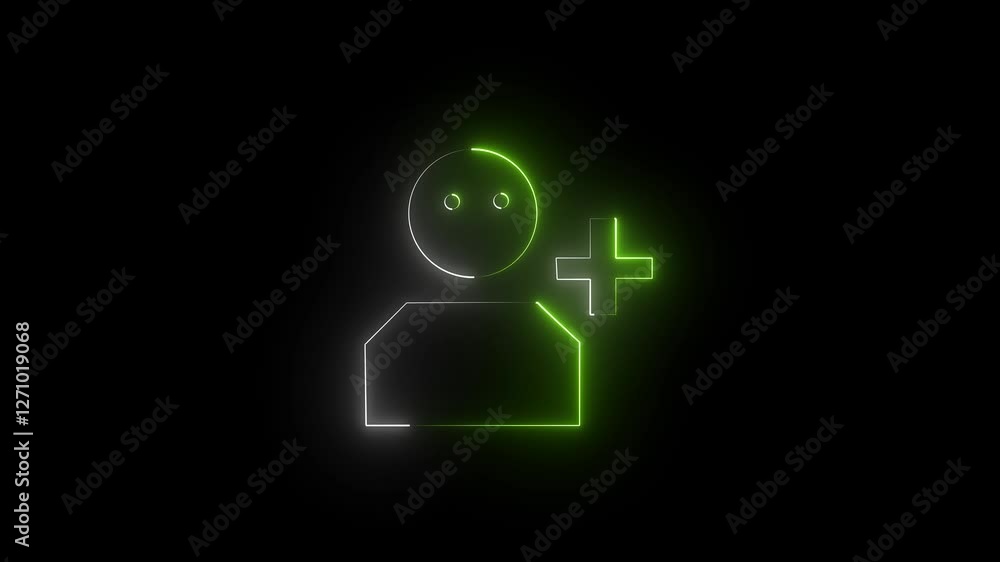 a neon-style graphic of a user icon, depicted with a simple outline ...